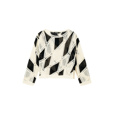 Desigual波西米亚风宽松钩针镂空圆领长袖女士针织衫
