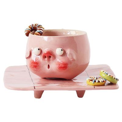 言下新品猪猪一口奶迷你杯子套装可爱粉色立体釉下彩手工稀奇古怪