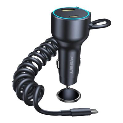 品胜车载充电器一拖二车充自带线