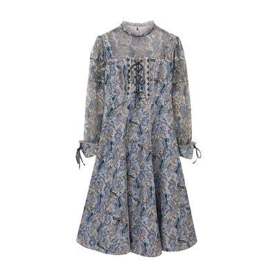 LULUALWAYS纱质印花绑带连衣裙