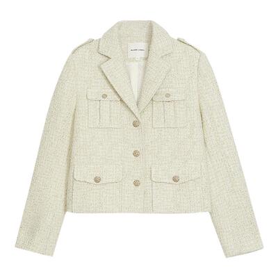 羊毛金丝花纱小香风工装口袋外套