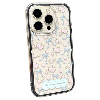 Cartoon pink flower bowknot clear case适用iphone 11 12 13 14 15 16 plus 17 pro max