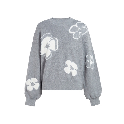 FIVE PLUS针织衫女软糯花朵毛衣灯笼袖套头衫miu系女秋装