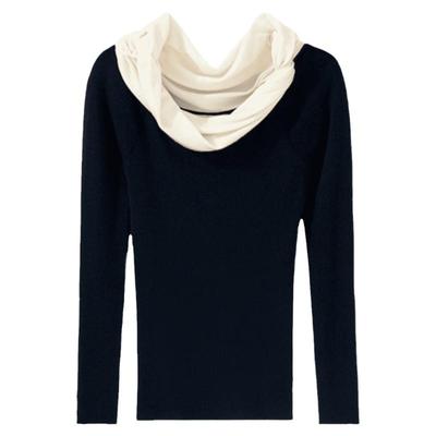 【于明加同款】HPLY荷比俪冬季新款女撞色扭结一字肩时尚毛衫