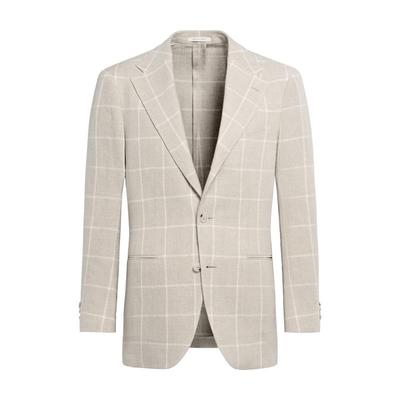 Suitsupply浅灰褐色亚麻格纹西服