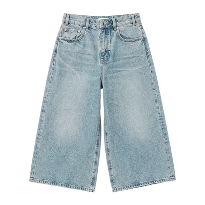 七分牛仔裤女阔腿复古做旧水洗