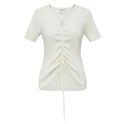 雅莹简约V领抽绳针织衫上衣