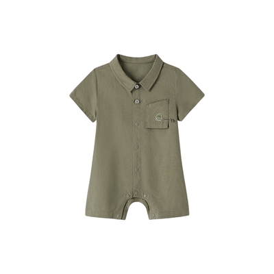 【商场同款】英氏男宝宝连体衣短袖夏装棉麻新款夏季婴儿衣服