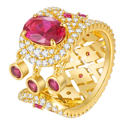 TWINSLULU高级几何红色戒指