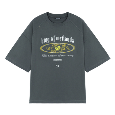 鹿家门大码凉感速干T恤男夏季新款美式鳄鱼印花宽松运动健身短袖