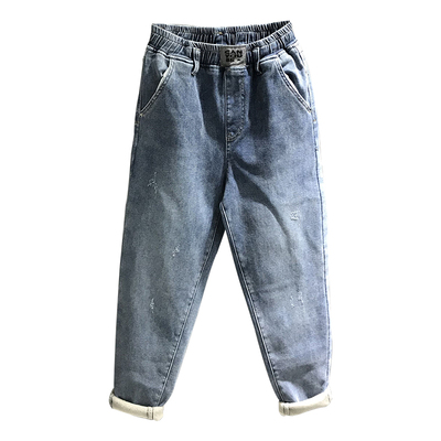 松紧腰加绒加厚老爹牛仔裤女垮裤