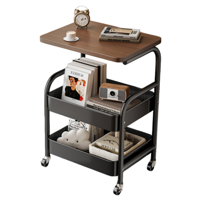 中古风小边几储物带轮铁艺置物架