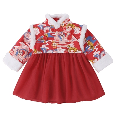 杰里贝比女童唐装秋冬加绒中国风