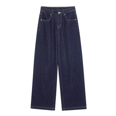 REMOULD 冬季原色丹宁加绒深蓝牛仔裤直筒显瘦窄版高街ins潮女裤