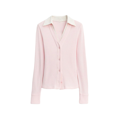 假两件V领收腰修身拼接衬衫