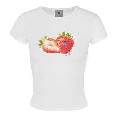 FDR官方店夏日草莓烫钻修身短袖