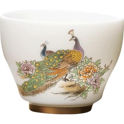 苏氏陶瓷 国潮茶杯 功夫茶具羊脂玉瓷主人杯福佑丹雀禅定杯