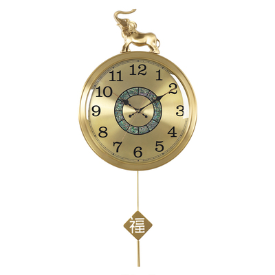 汉时新中式黄铜高档装饰挂钟