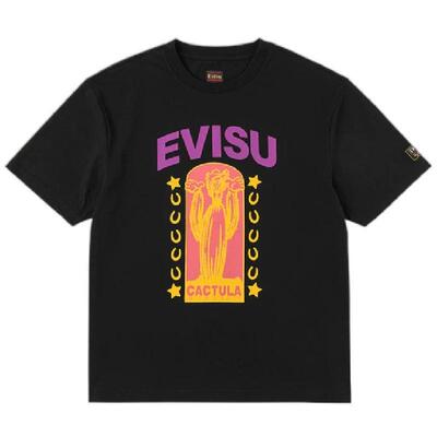 EVISU男士商标和仙人掌印花T恤