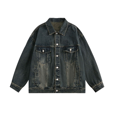 大码女装复古做旧宽松牛仔外套