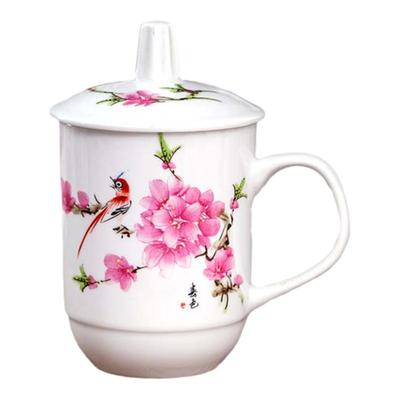 【6个装】陶瓷带盖茶杯办公会议杯景德镇茶具套装家用喝水杯定制