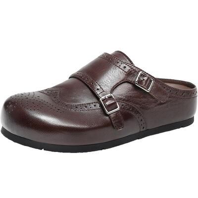 百丽羊皮布洛克勃肯鞋女2026布洛克孟克软底可外穿包头半拖F6X1