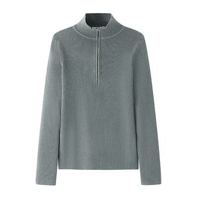 拉链弹力针织打底衫立领