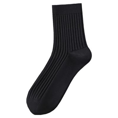 袜子男双针纯棉秋冬季中筒袜吸汗防臭商务正黑色袜男运动长袜子
