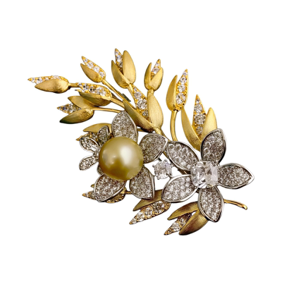 南阳金珠麦穗花锆石镶钻优雅胸针
