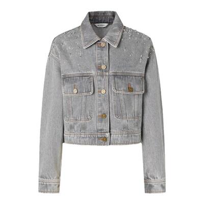 摩萨克水洗灰色休闲牛仔外套
