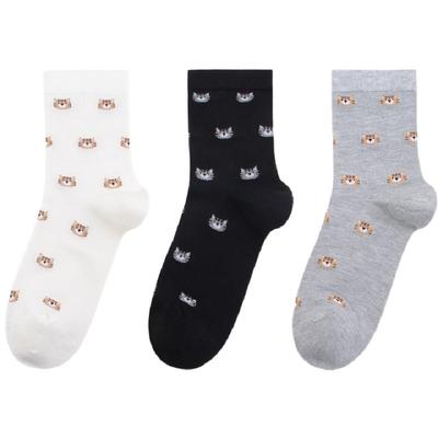 棉元素可爱提花柔软舒适中筒袜女