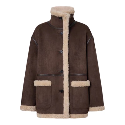 MO正品外套2025冬新品复古游牧毛绒拼接宽松高领厚实大衣E4COT022