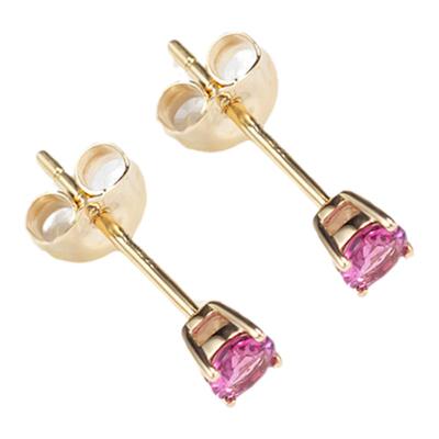 纯18k黄金耳钉粉红碧玺圆形宝石