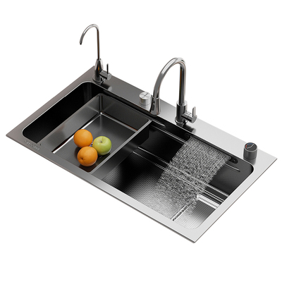 JOMOW瀑布集渣水槽大单槽304不锈钢洗菜盆洗碗槽洗菜池JMW21枪灰