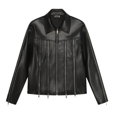 AFGK拉链拼接皮衣夹克