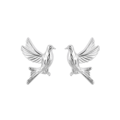 S999纯银飞鸟耳钉女小众设计个性文艺范耳环养耳洞睡觉不用摘小巧