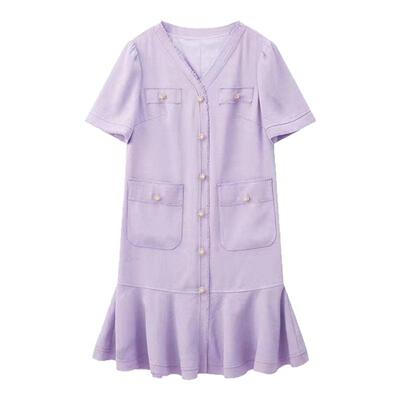 法式小香风鱼尾连衣裙中长款