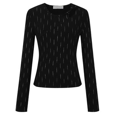 Three Quarters 女士黑色烫银纽结镂空长袖T恤银泰百货精品301355