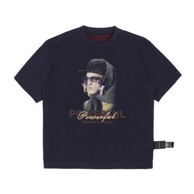 HOMME DE MODE潮牌字母植绒工艺短袖T恤美式流行头像图案体恤衫男