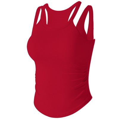 防震聚拢美背假两件瑜伽背心女