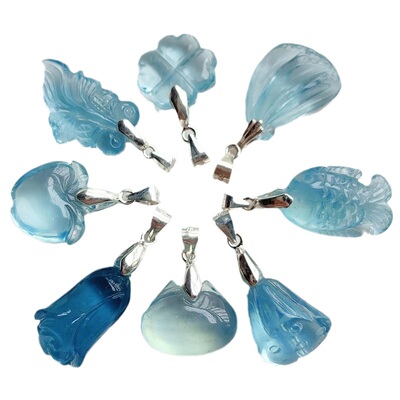 冰种海蓝宝摩根石吊坠手链挂件