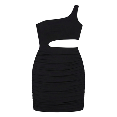 One-shoulder wrap chest and hip slim dress单肩包臀修身连衣裙