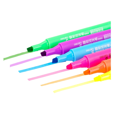 得力33111荧光标记笔学生用彩色记号粗划醒目重点淡色银光粗头宽不晕染做笔记6色套装专用色萤光黑板夜光