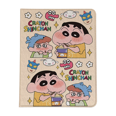 可爱蜡笔小新ipadair6/7保护壳2021平板9代10.2寸蚕丝纹pro11书本式air23456防摔mini76笔槽8.3寸适用pro10.5