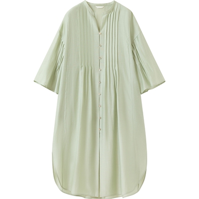 播商场同款宽松绿色短袖连衣裙女秋飘逸气质半裙DDS3LD5015