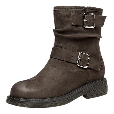 红蜻蜓西部靴侧拉链美拉德