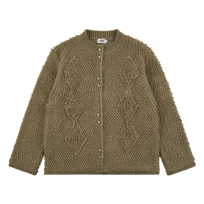 GOODBAI 916 菱形毛织贴布圆领珍珠双扣oversize开衫