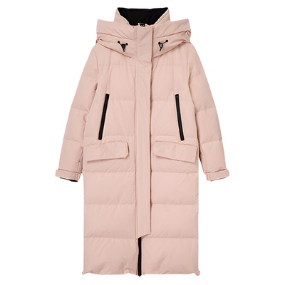 【商场同款】HPLY荷比俪冬季新款女拼接撞色连帽白鹅绒羽绒服