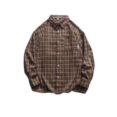 日系街头格子撞色长袖衬衫外套