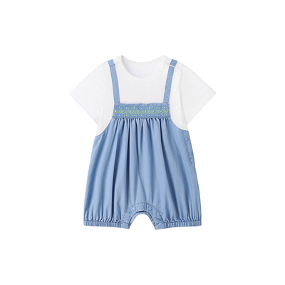 【商场同款】英氏婴儿衣服短袖夏季新款女宝连体衣新生儿爬服